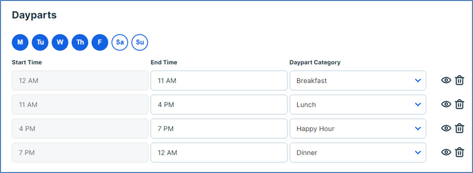 Dayparts Screen – HCM Info