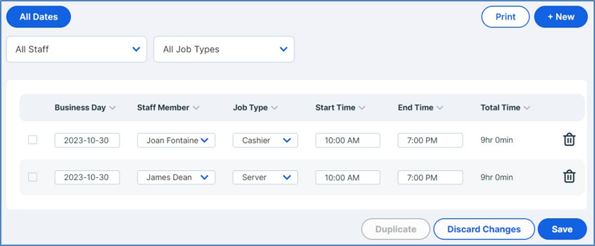 Scheduled Shifts Screen – HCM Info
