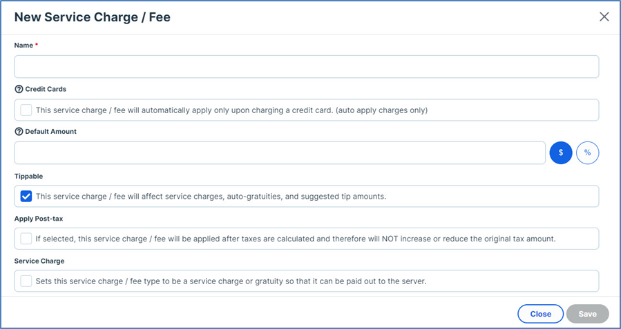 Service Charges/Fees Screen – HCM Info