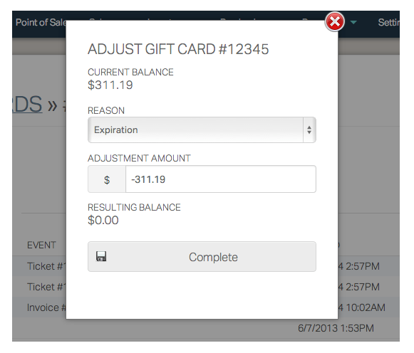 Changing the balance of a gift card by completing gift card adjustments ...