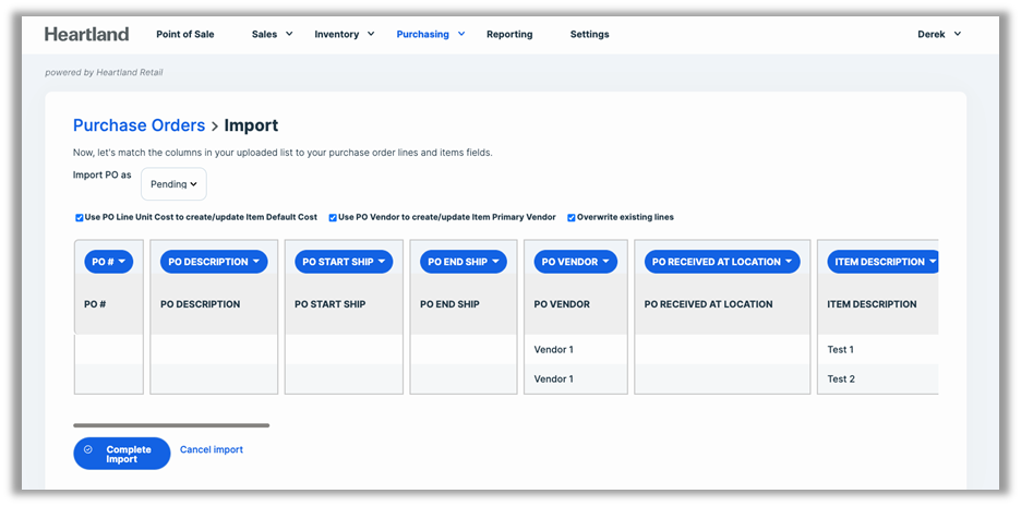 Importing Items and POs in Heartland Retail – HCM Info